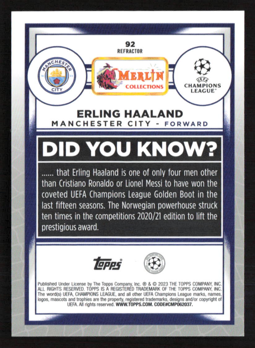 2023 Topps Chrome Merlin UEFA #92 Erling Haaland Refractor | eBay