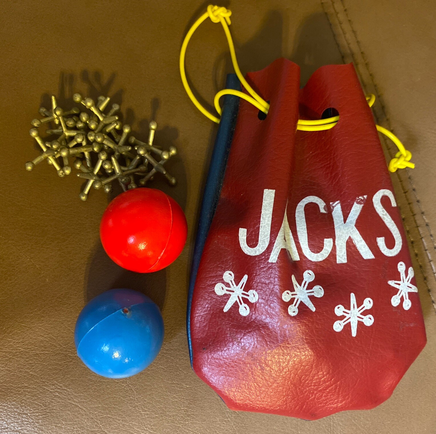 Vintage Metal Jacks Game Set of 14 Jacks With 2 Balls and Bag Toys | eBay