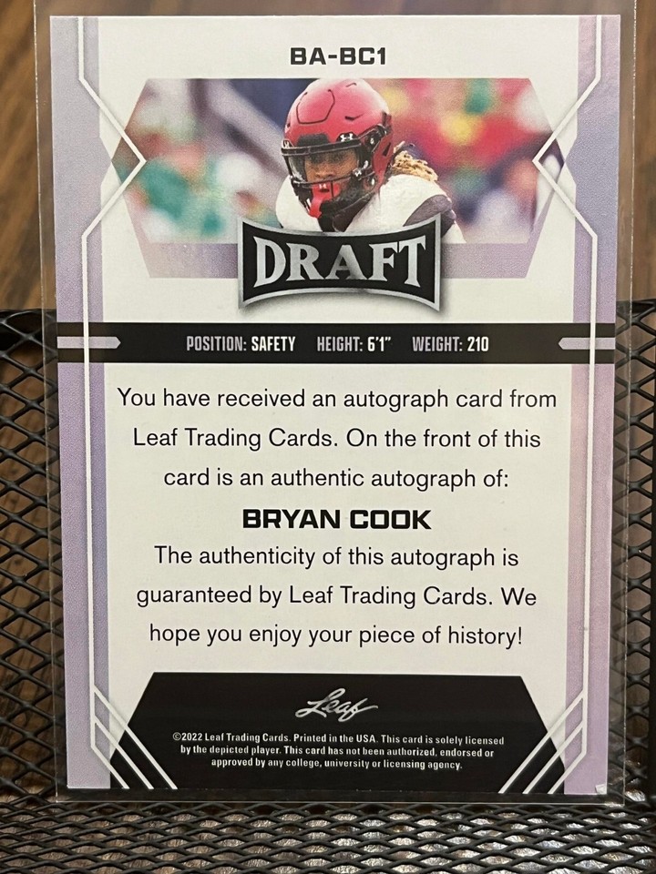 BRYAN COOK 2022 LEAF DRAFT ROOKIE CINCINNATI BEARCATS AUTOGRAPH AUTO RC ...