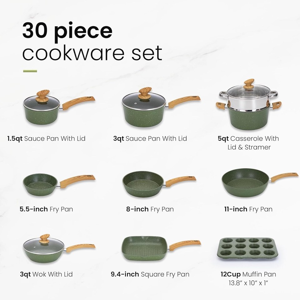 30 Piece Cookware Set Nonstick Pots and Pans Set Granite Kitchen ...