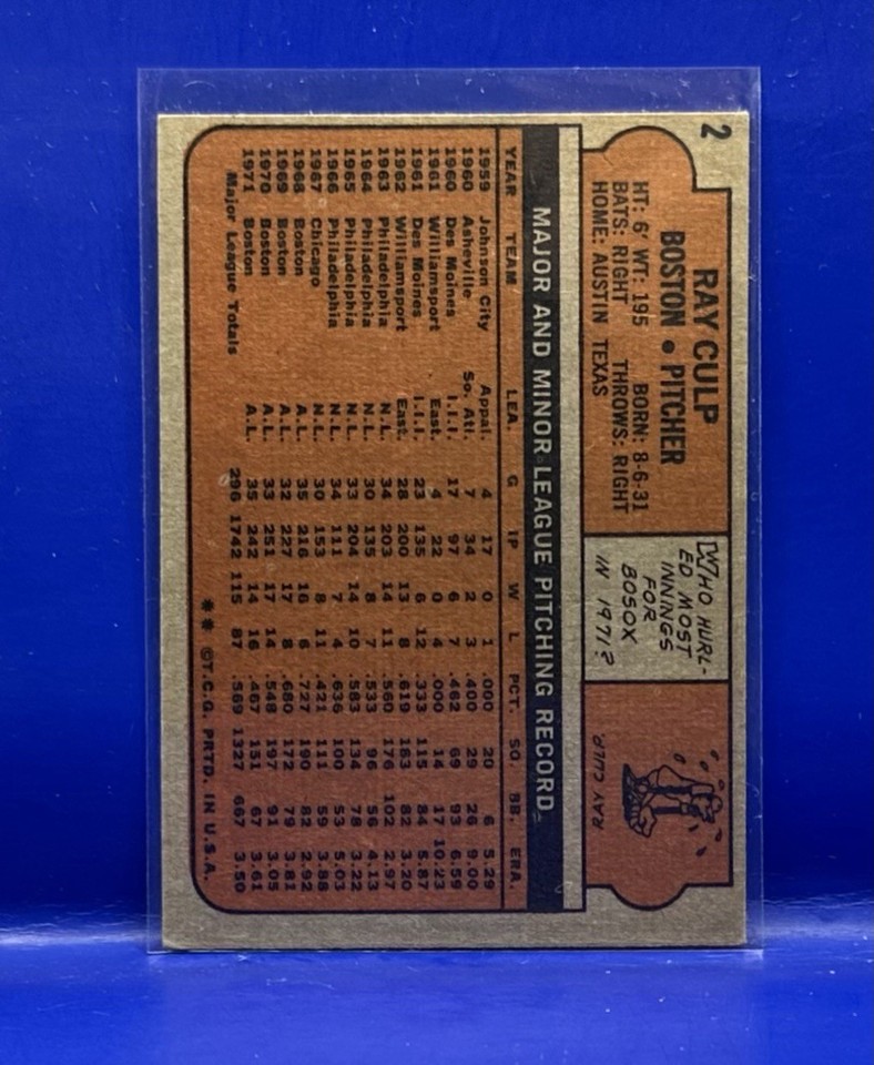 Ray Culp #2 1972 Topps Boston Red Sox Baseball Card MLB | eBay