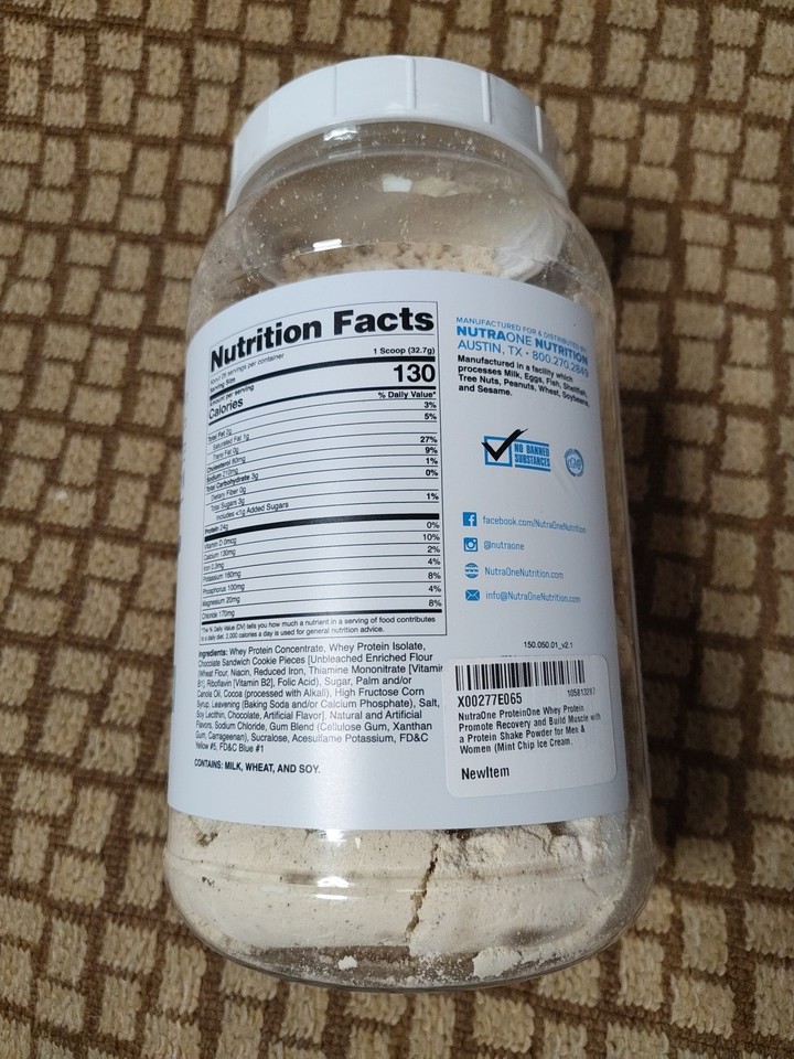 NUTRAONE ProteinOne 100% Whey Protein Mint Chip Ice Cream 32oz/(2 Lbs ...