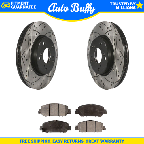 Front Coated Drilled Slot Disc Brake Rotor Ceramic Pad Kit For Honda ...