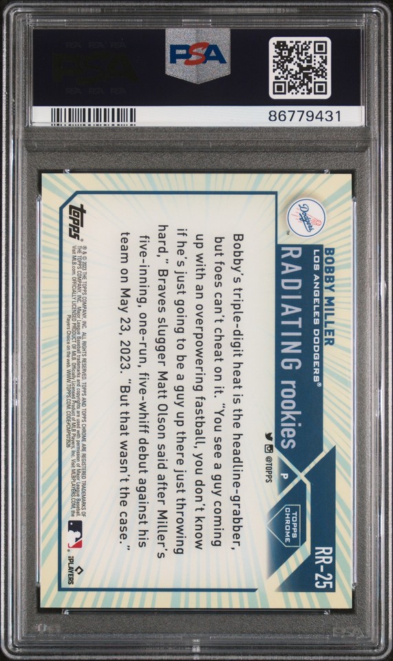2023 Topps Chrome Radiating Rookies Bobby Miller Rookie SP RC PSA 10 LA ...