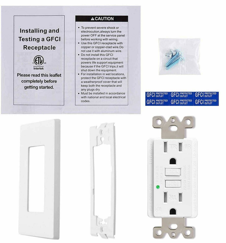 Safe GFI GFCI Outlet 15 Amp Electrical Receptacles AC Wall Plug LED ...