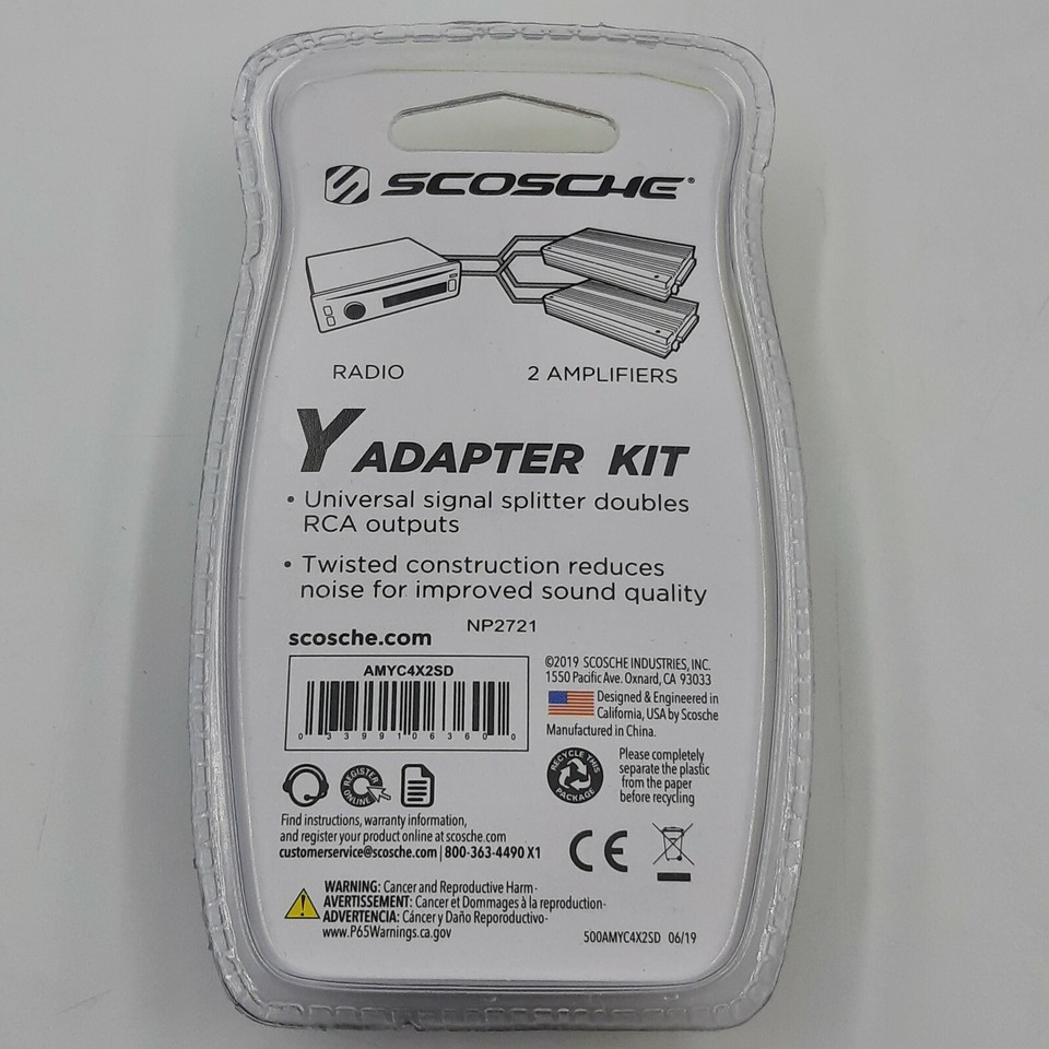 Scosche Y Adapter Kit 2 Pack Twisted Audio Cable Doubles Your RCA ...
