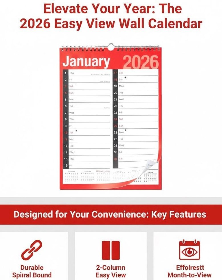 2026 Calender A3 Wall Calender Large Easy to View Monthly Full Year ...