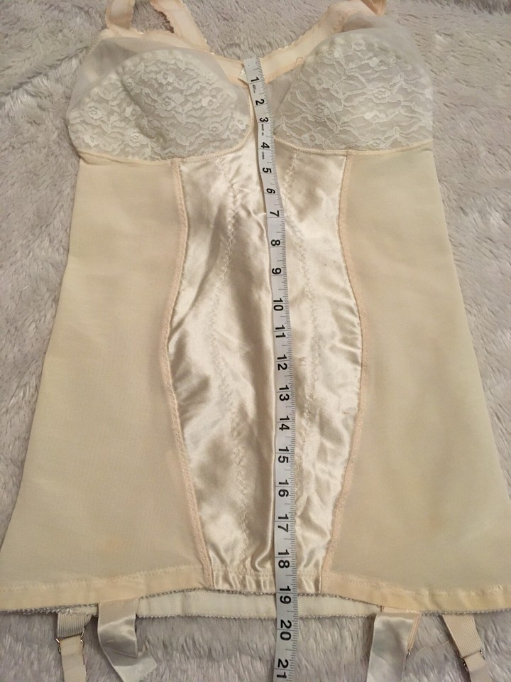 40C/XL Vtg SATIN Lace CORSELETTE Garters Open Bottom Girdle Ivory Mesh ...