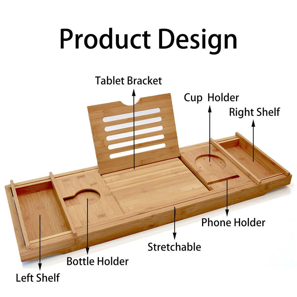 Extendable Bamboo Bath Caddy Adjustable Wooden Bath Tray Spa Home ...