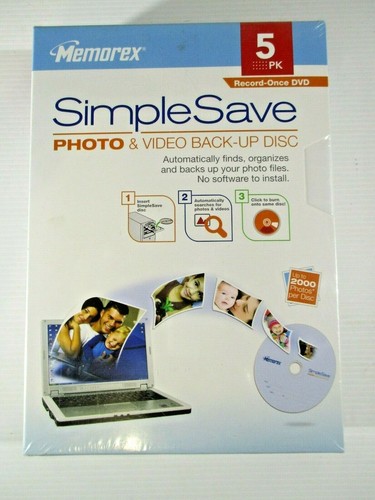 Memorex SimpleSave Photos & Video Back Up Discs 5 Pack 2008 Brand New ...