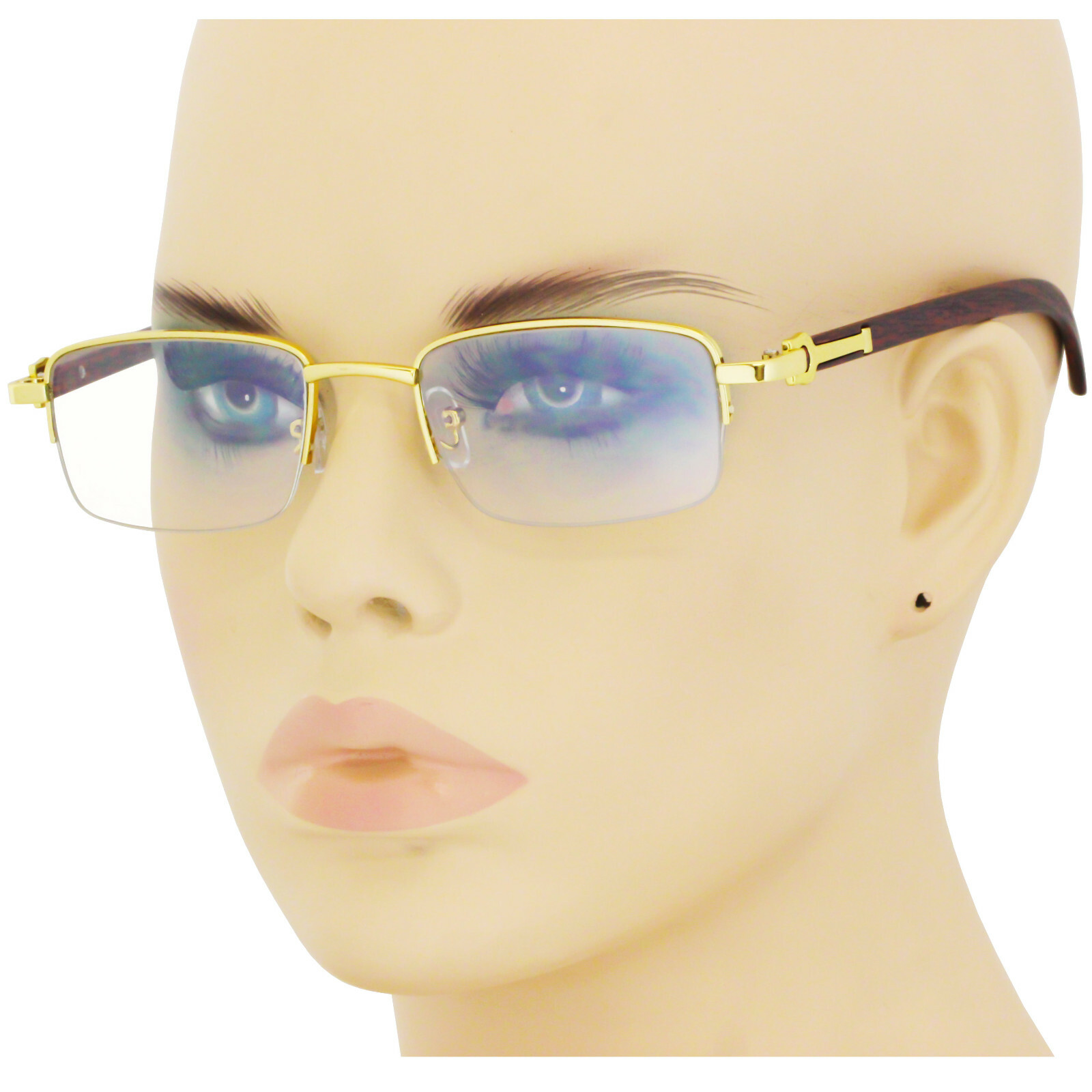 Fashion Vintage Metal Buffs Designer Eyeglasses Square Gold Clear Lens ...
