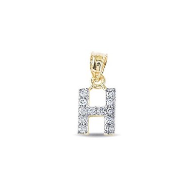Genuine 14k Yellow Gold 0.59" Cubic Zirconia Initial Block Letter 'H ...