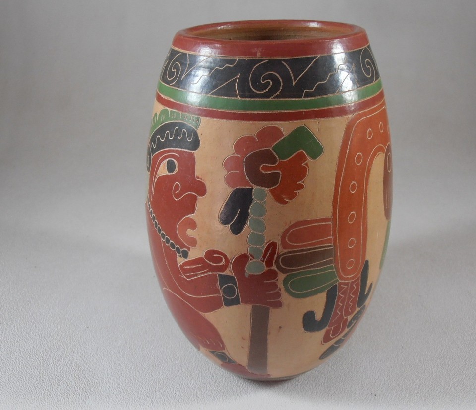 Duilio Jimenez Nicaragua Incised Art Pottery Etched Vase Hand Painted ...