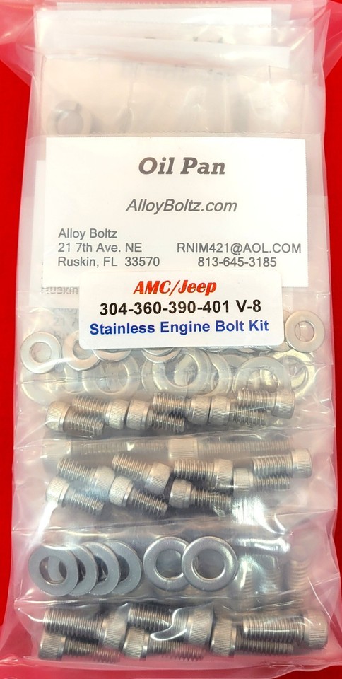 AMC JEEP V8 ENGINE BOLTS KIT STAINLESS STEEL ALLEN SET 290 304 343 360 ...