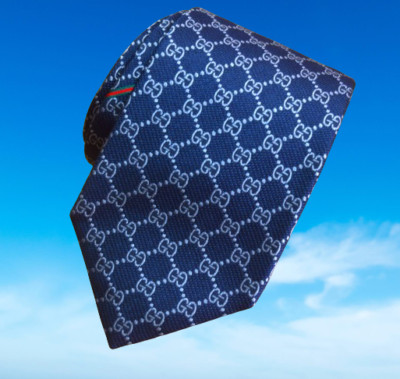$490 Rare Gucci Interlocking GG Logo Guccissima Navy Blue Silk Neck Tie ...