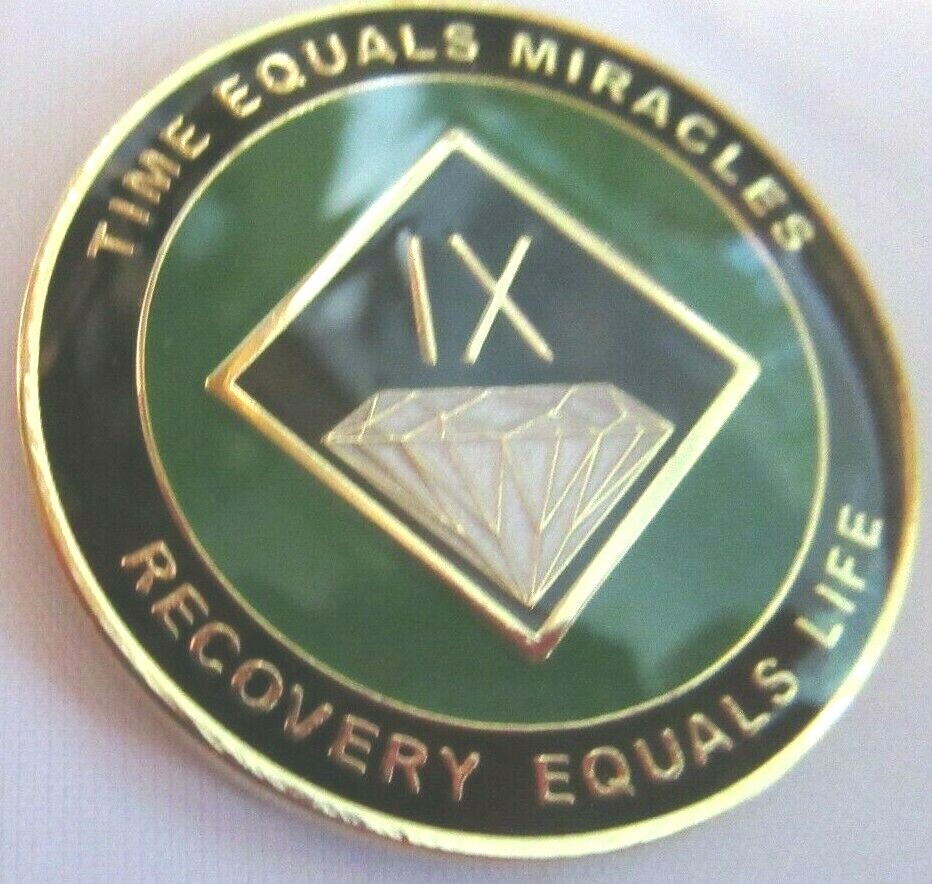 Narcotics Anonymous NA Green Gold 9 Year Black White Medallion Coin ...