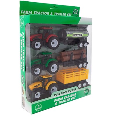 Farm Tractor and Trailer 3 Piece Plastic Farm Vehicles Toy Play Set ...