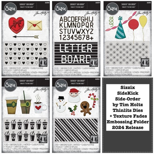Sizzix Tim Holtz SIDEKICK SIDE ORDER Thinlits + Texture Fades Embossing ...