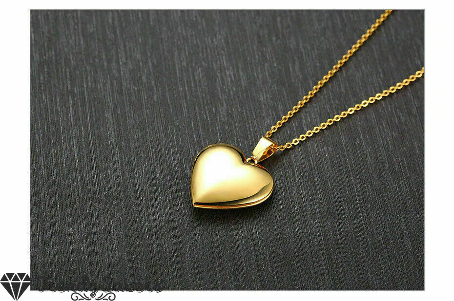 18K Gold Plated Women Girls Locket Necklace Pendant Silver Lockets Hold ...