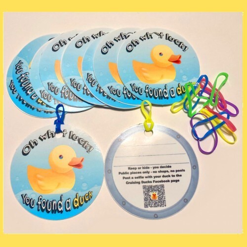 12 CRUISING DUCKS ROUND TAGS LABELS QUACKERS with RUBBER BANDS & QR ...