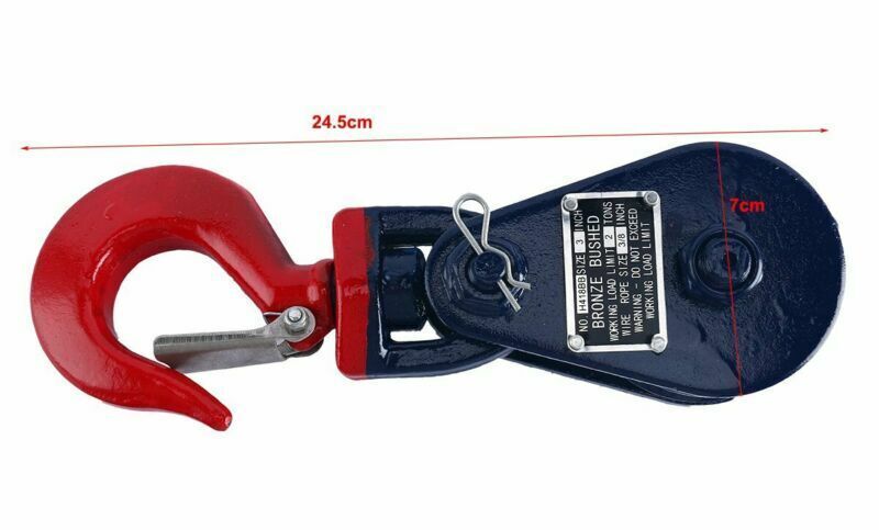 2T Snatch Block Swivel Hook 3/8" Wire Rope Pulley 3" Sheave Tow Shackle ...