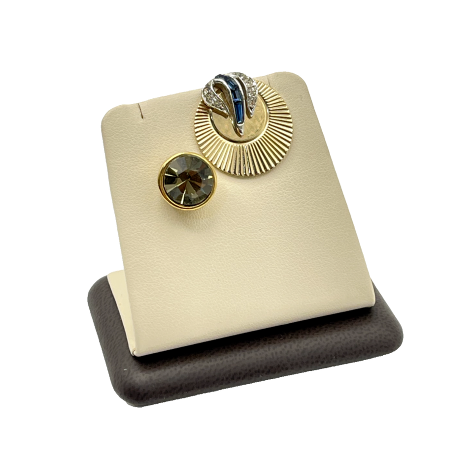 Gold-Plated Clip-On Earring with Simulated Sapphire / Faux Peridot Stud ...