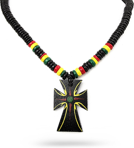 Fashion Necklace Wooden Beads Rasta Rastafari Cross Pendant Hand ...