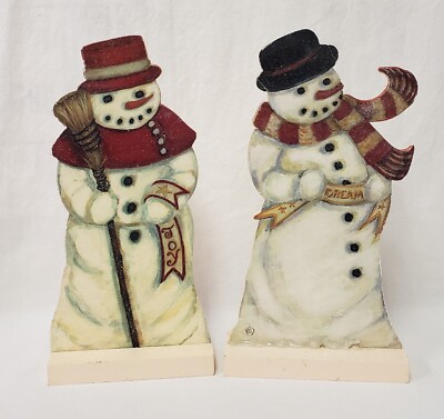 Lot 2 Bethany Lowe Kathy Seburn Wood Board Standing Snowman Christmas ...