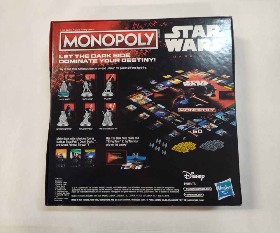 Disney Star Wars Monopoly Dark Side Edition Board Game- New | eBay