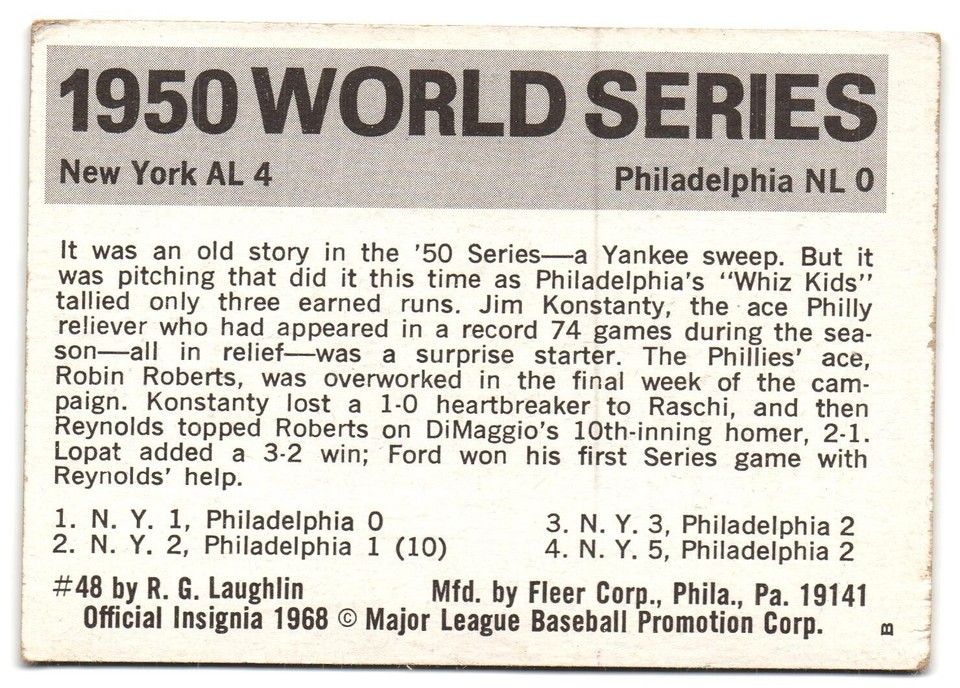 Phillies vs. Yankees 1950 World Series 1968 Fleer MLB Card #48 | eBay