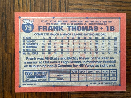 Errors 91 Topps 40 Years Of Baseball Frank Thomas #79 3 Errors Mint ...
