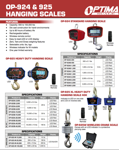Optima Scales OP-924B-2000 General Purpose Crane Scale 2,000 lb x 1 lb ...