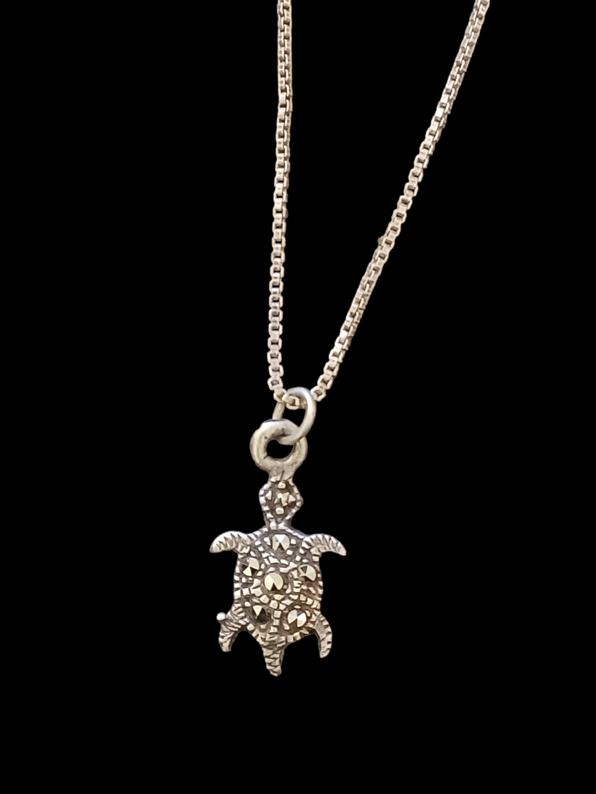 925 Sterling Silver Marcasite Turtle Pendant .75" Chain Necklace 18" | eBay