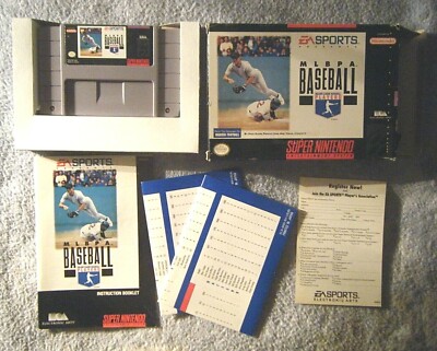 MLBPA Baseball (EA, 1994) SNES Complete w/ Stats & Reg. Card ~ Tested ...