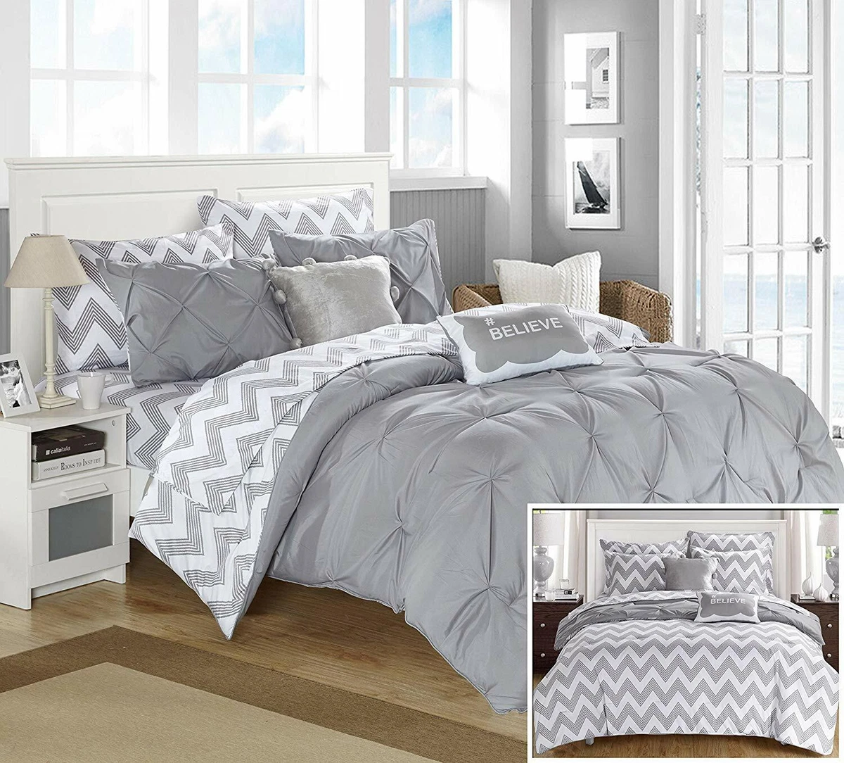 Grey Chevron Bedding Twin