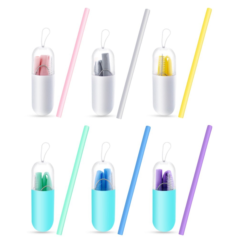 Compact Silicone Straws Set Reusable Foldable and Portable with ...