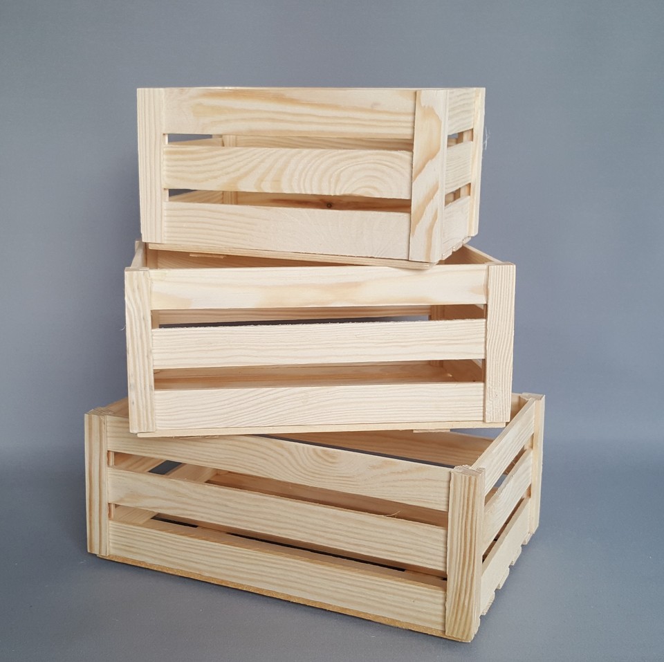 Plain Wood Crate Storage Wooden Box Slatted Crates Craft Decoupage Home ...