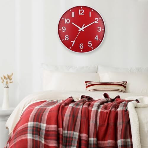 Red Wall Clocks Battery Operated,12 inch Silent Non Ticking Modern ...