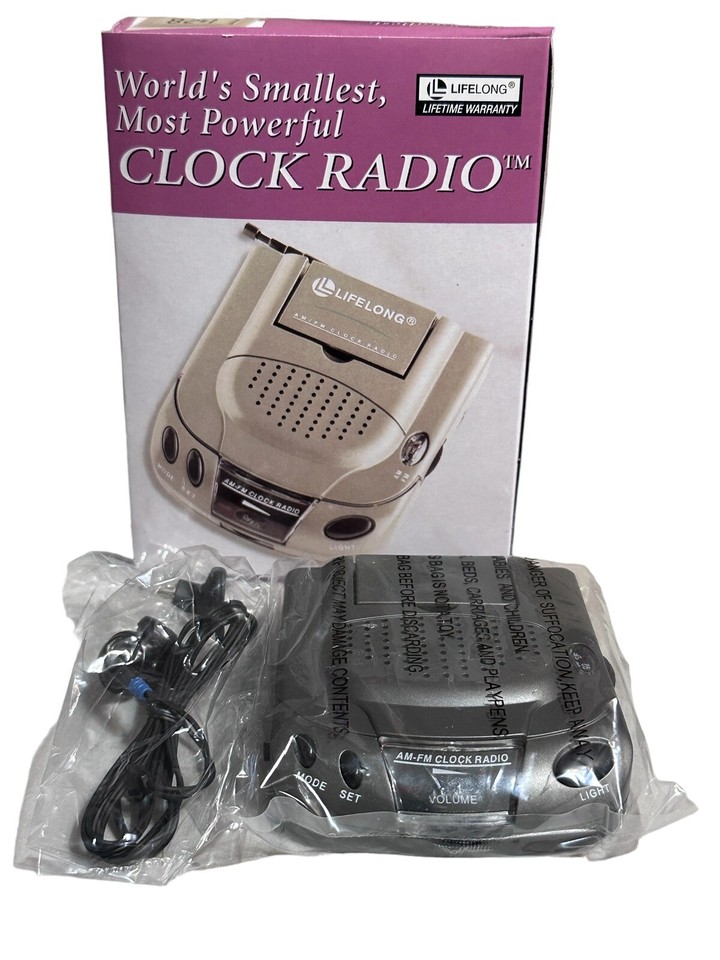 Lifelong Worlds Smallest Most Powerful Battery Clock Radio w/Ear Buds ...