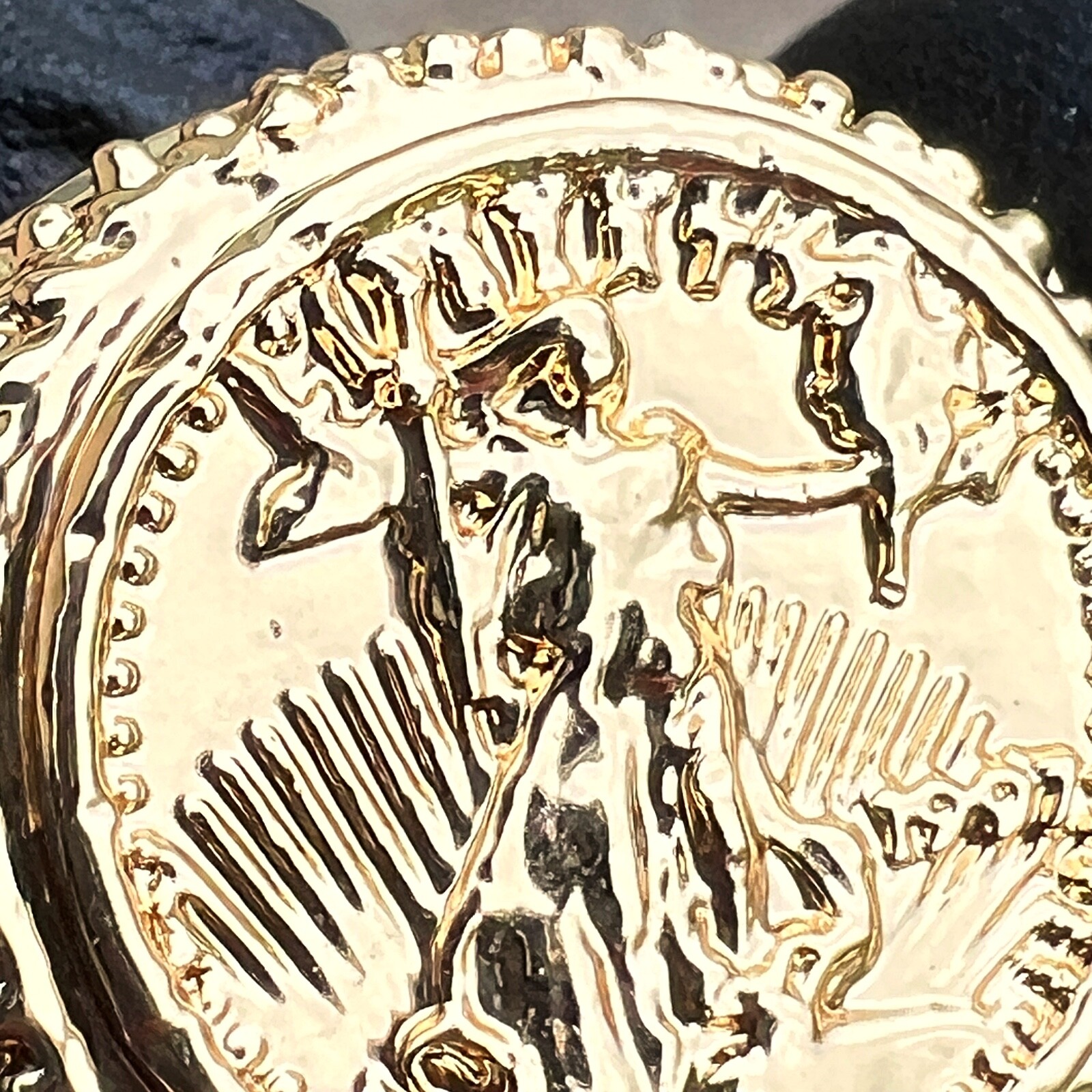 Huge 18K Gold Plated Ring Mexican Centenario Anillo Oro Laminado Moneda ...