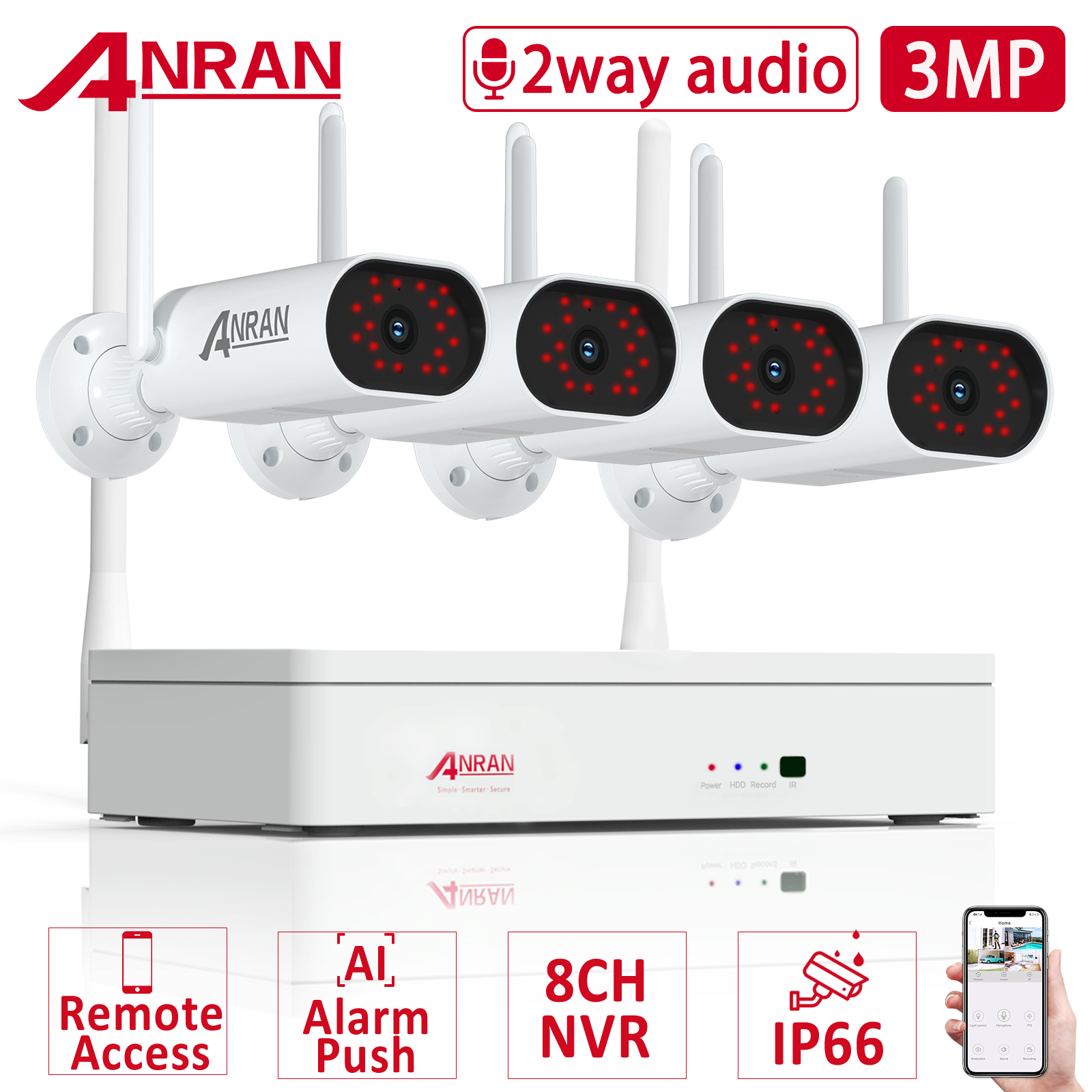 ANRAN CCTV Camera System Wireless Home Security Outdoor 1TB Hard Drive ...