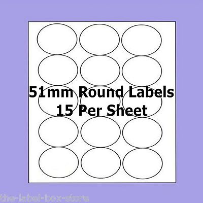 A4 Self Adhesive 51mm Round Circle Labels ~ 15 Labels Per Sheet | eBay UK