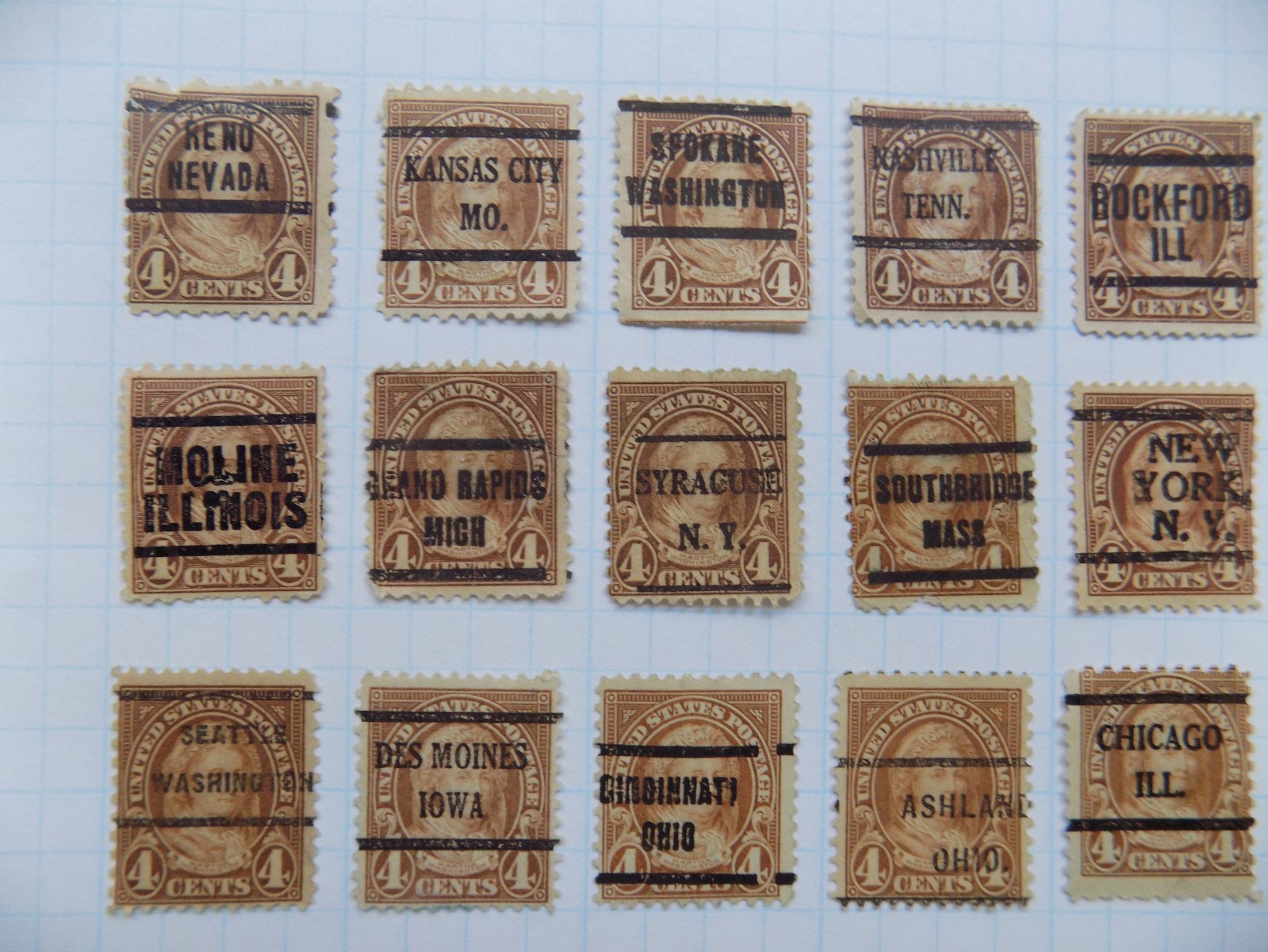 U S Coll'n of (24) USED PREC. DEFIN stamps-DIFF. CITIES-7-1-G-4 CM ...