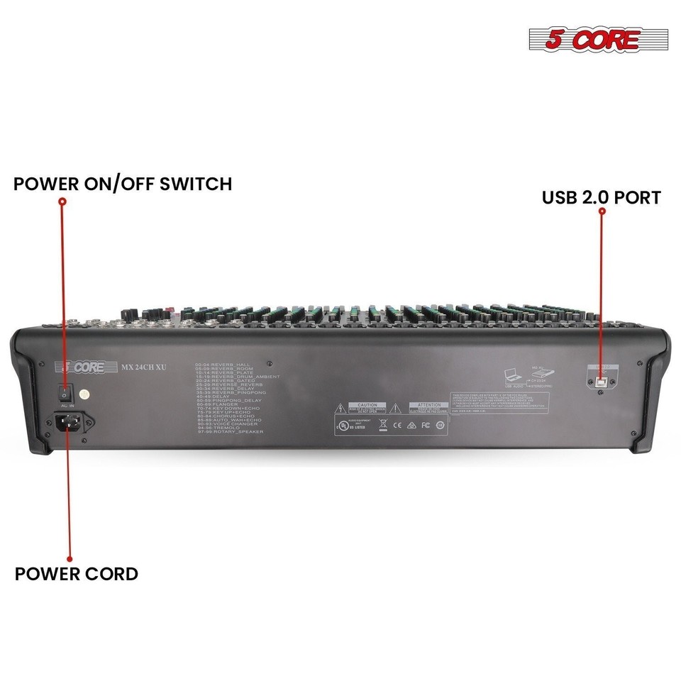 5Core Audio Mixer 24 Channel DJ Soundboard USB Interface Bluetooth XLR ...