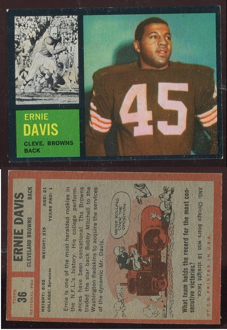 1962 Topps #36 Ernie Davis RC Cleveland Browns Syracuse Heisman EX | eBay