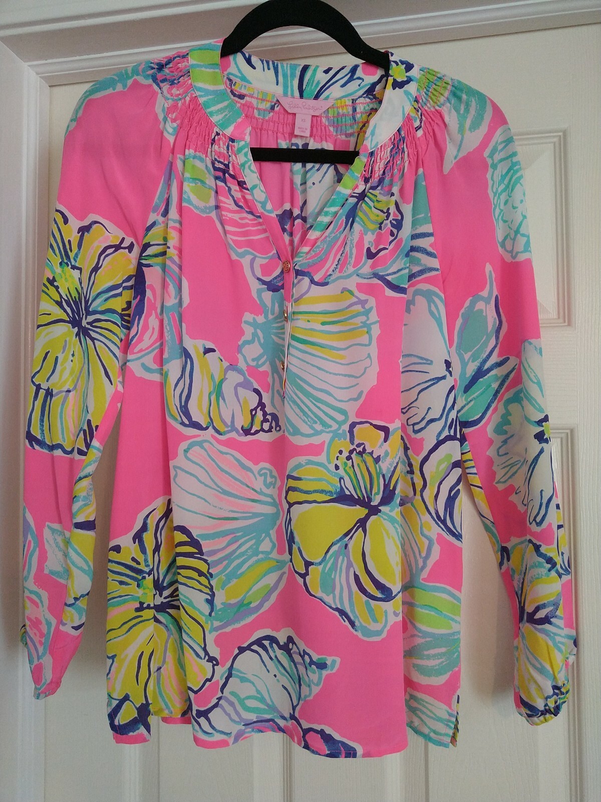 Lilly Pulitzer Elsa Silk Blouse Kir Royal Pink Swept … Gem