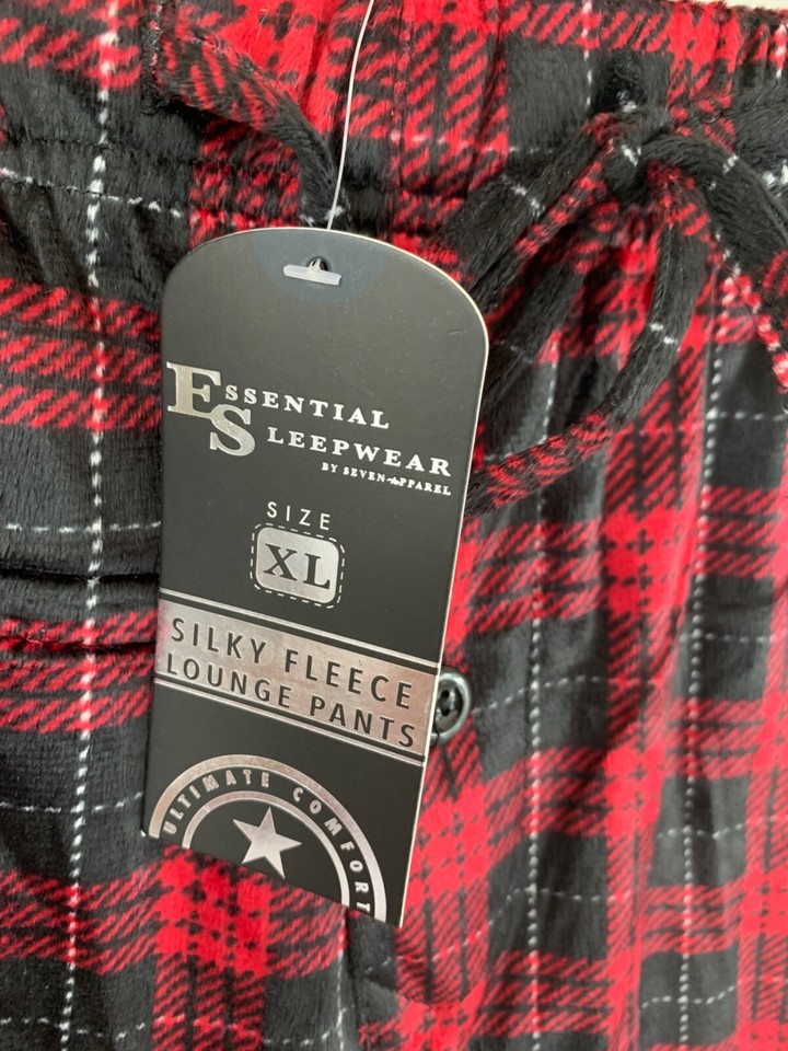 ESSENTIAL SLEEPWEAR Men's Pajama Pants XL Red Silky Fleece Plaid ...