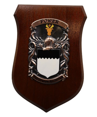 "Power" Family Coat of Arms Crest Shield Walnut Plaque Hand Painted ...