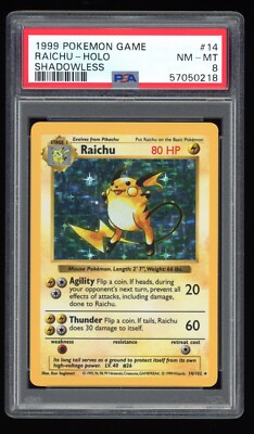 1999 PSA 8 NM-Mint Raichu Shadowless Holo Base Set Pokemon Card 14/102 ...