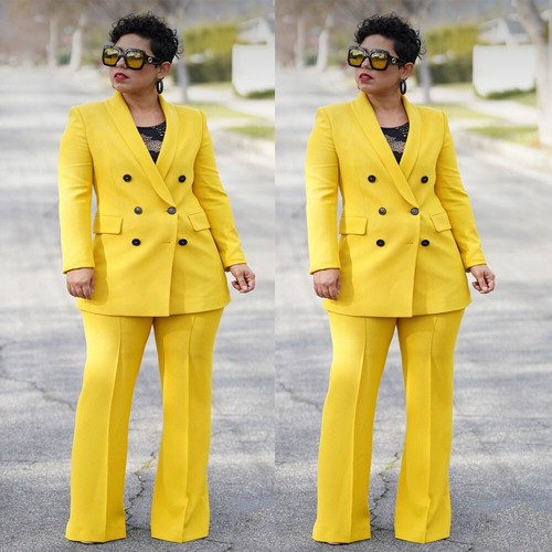 Yellow Plus Size Women Suits 2Pcs Ladies Business Formal Party Workwear ...